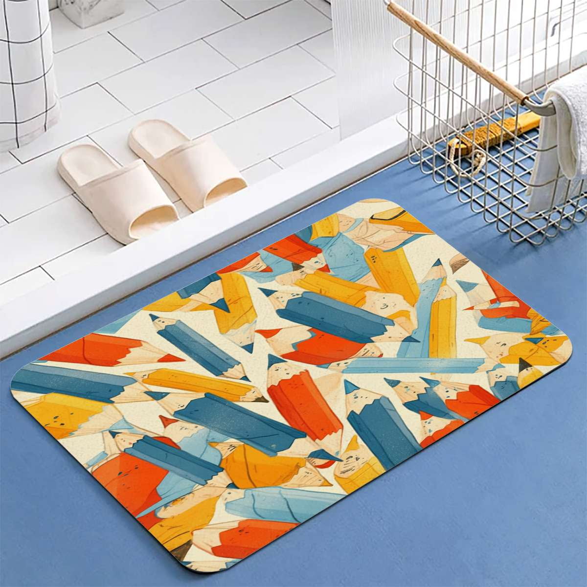 Back To School Messy Pencils Art Diatomite Bath Mats Bathroom Absorbent ...
