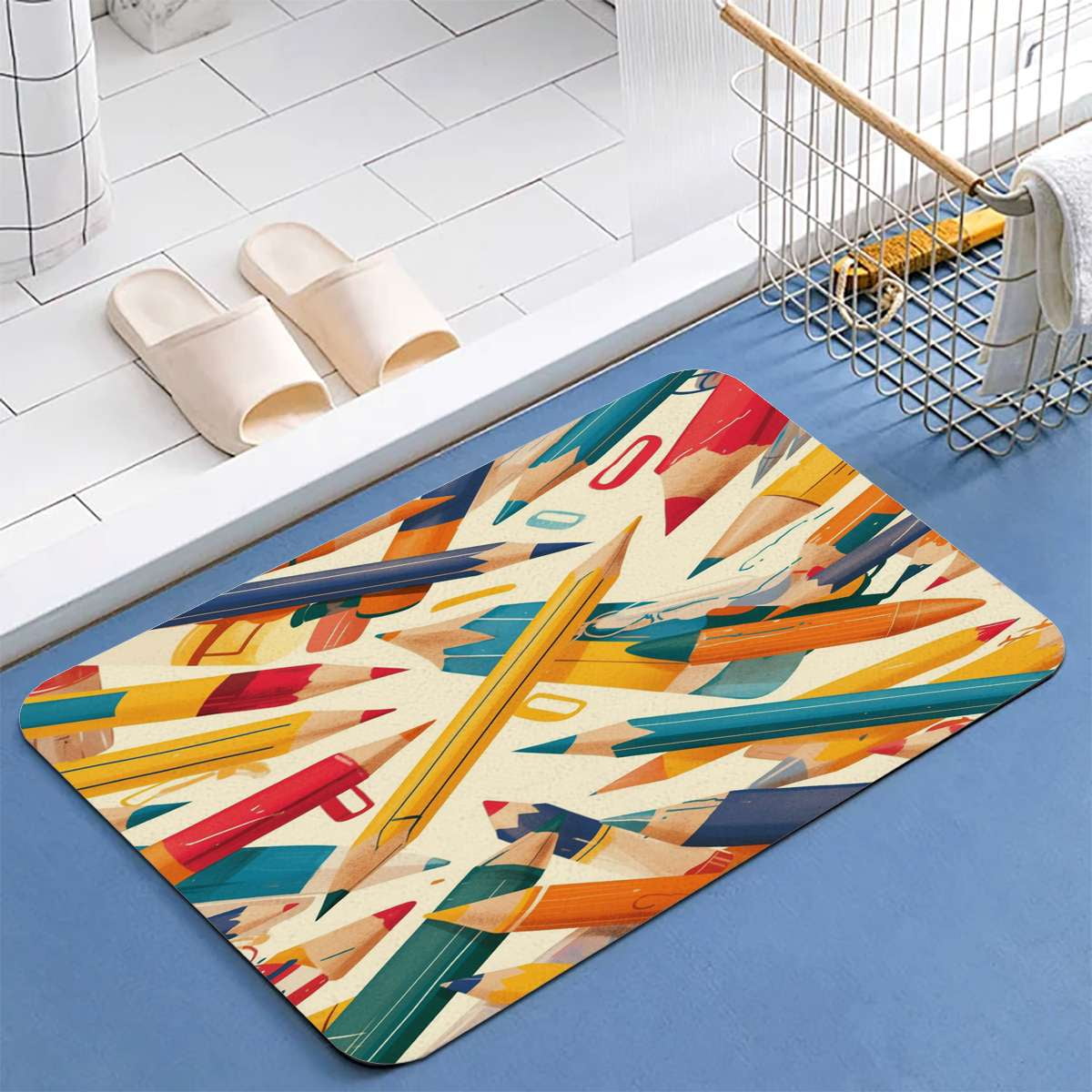 Back To School Messy Pencils Art Diatomite Bath Mats Bathroom Absorbent ...