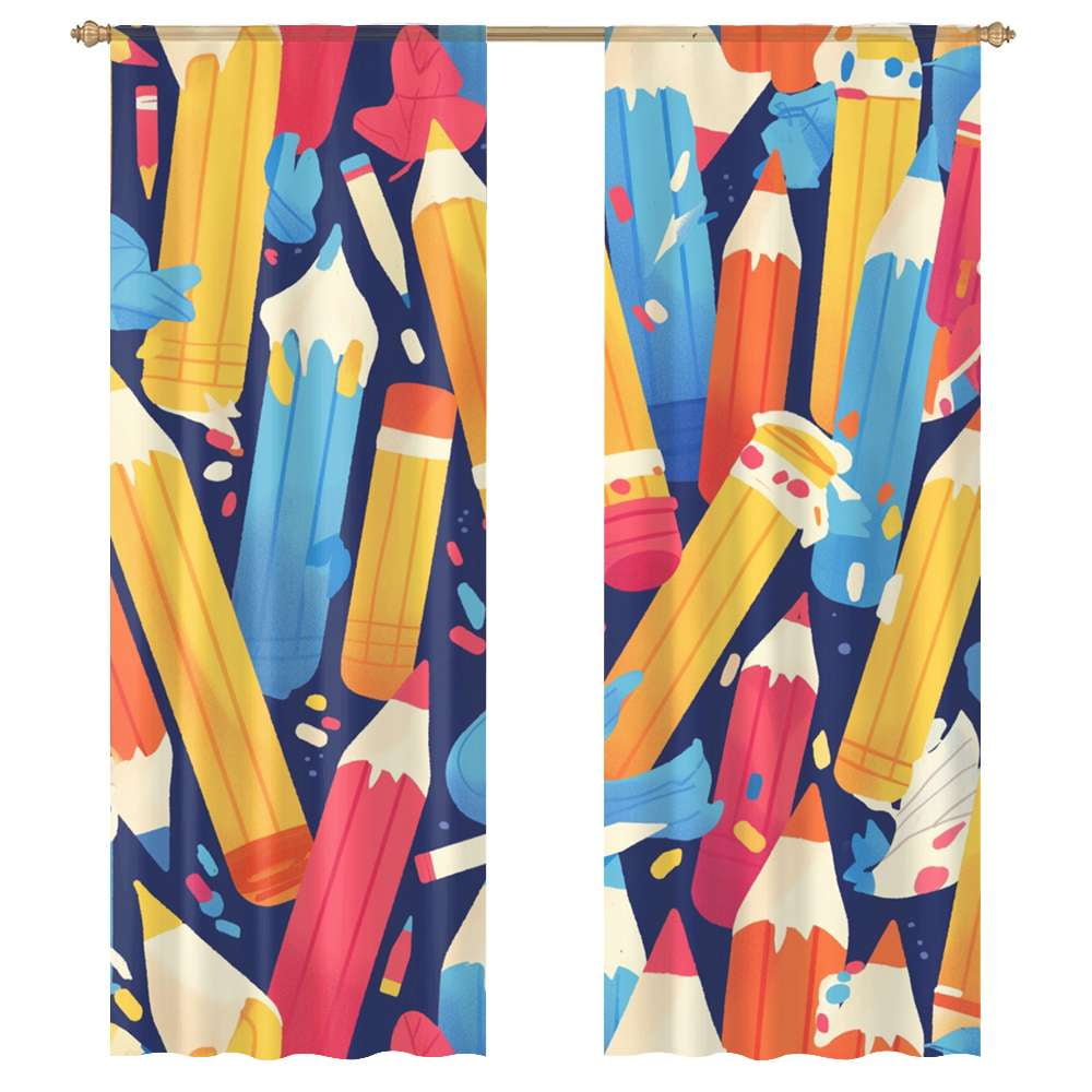 Back To School Messy Pencils Art Modern Tulle Window Curtains for ...