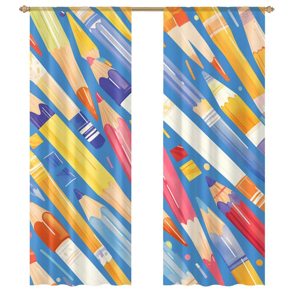 Back To School Messy Pencils Art Modern Tulle Window Curtains for ...