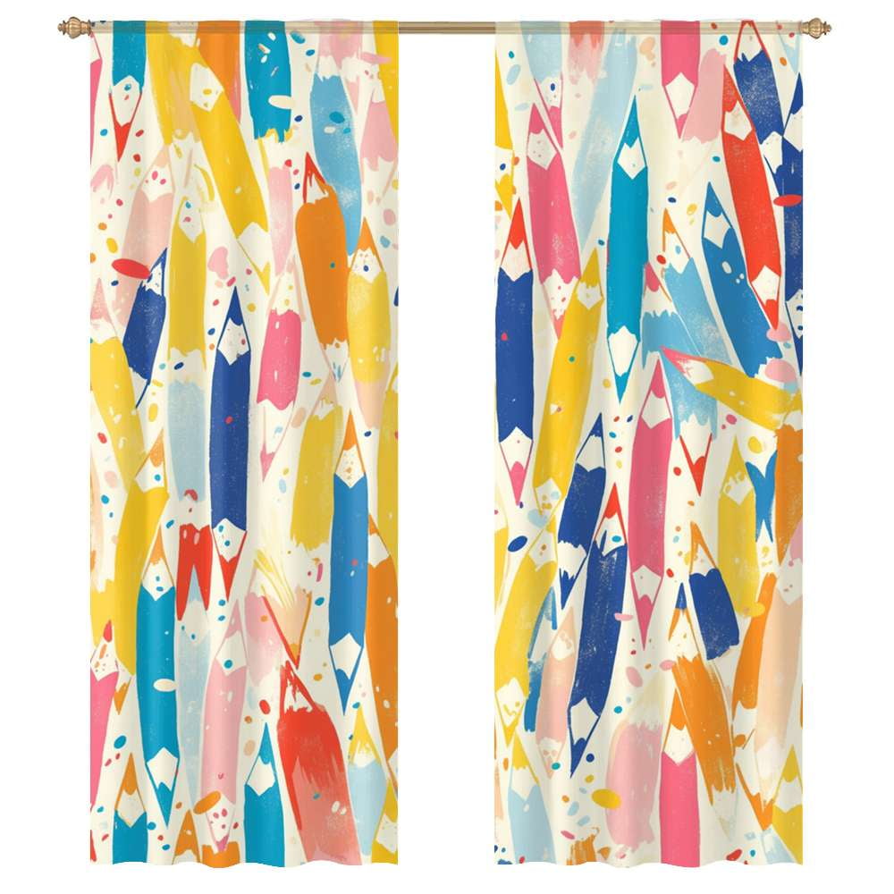 Back To School Messy Pencils Art Modern Tulle Window Curtains for ...