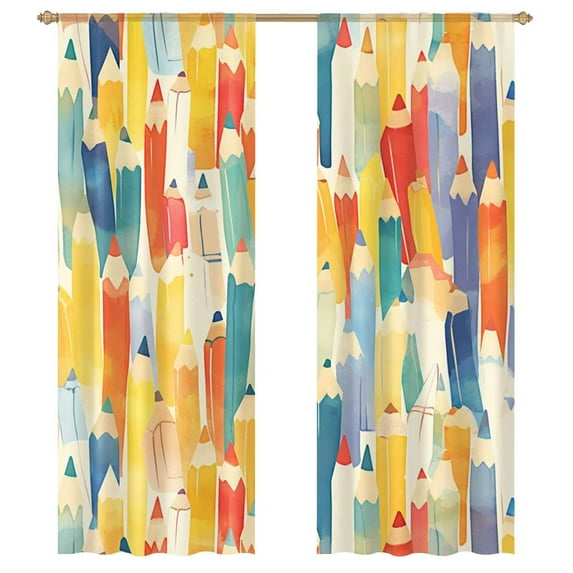 Back To School Messy Pencils Art Modern Tulle Window Curtains for ...