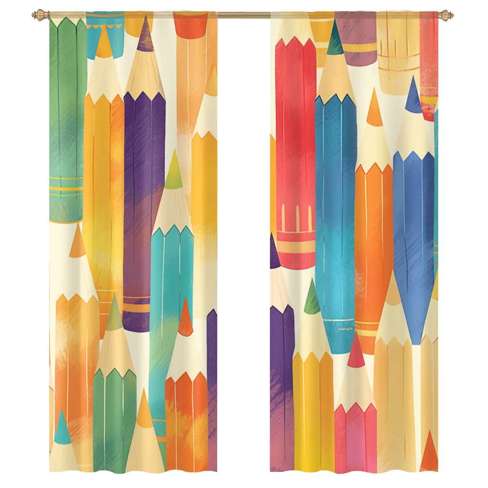 Back To School Messy Pencils Art Modern Tulle Window Curtains for ...