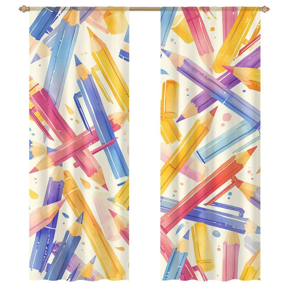Back To School Messy Pencils Art Modern Tulle Window Curtains for ...