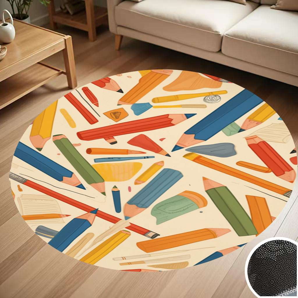 Back To School Messy Pencils Art Round Carpet Living Room Bedroom Home ...