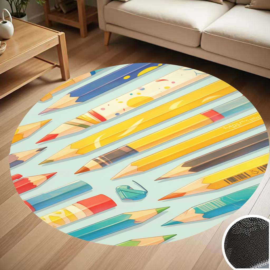 Back To School Messy Pencils Art Round Carpet Living Room Bedroom Home ...