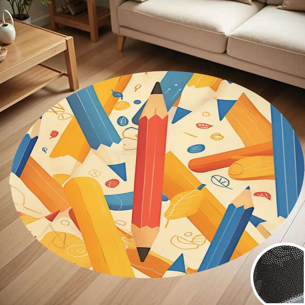 Back To School Messy Pencils Art Round Carpet Living Room Bedroom Home ...