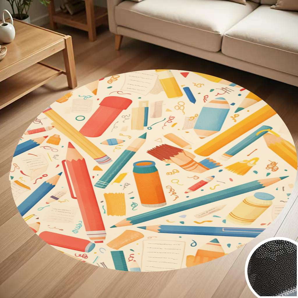 Back To School Messy Pencils Art Round Carpet Living Room Bedroom Home ...