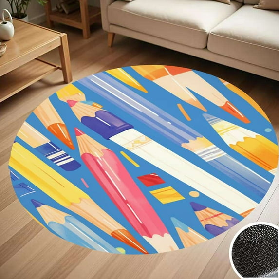 Back To School Messy Pencils Art Round Carpet Living Room Bedroom Home ...
