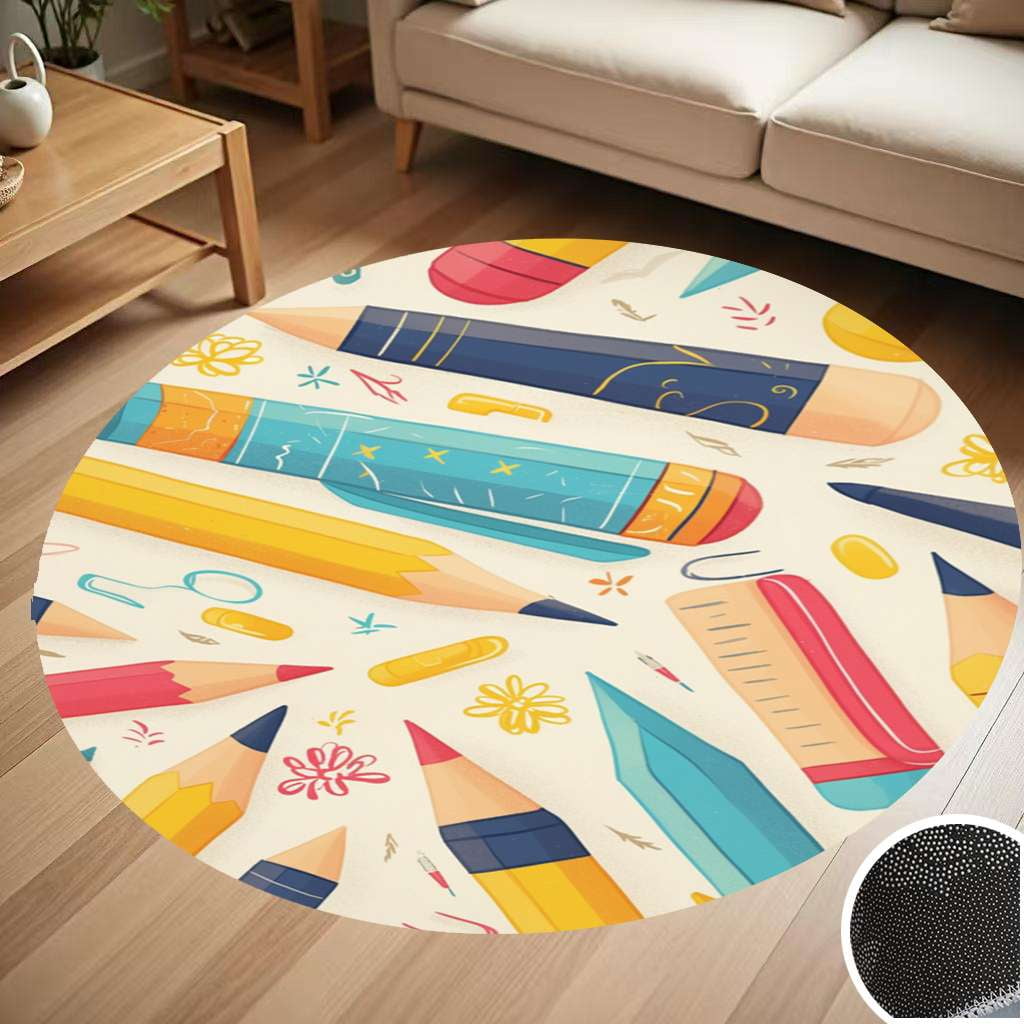 Back To School Messy Pencils Art Round Carpet Living Room Bedroom Home ...