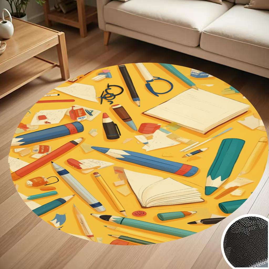 Back To School Messy Pencils Art Round Carpet Living Room Bedroom Home ...