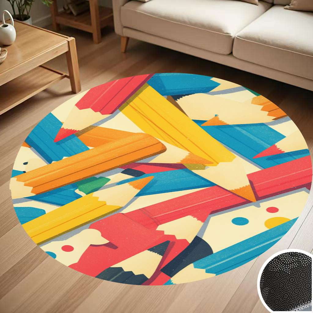 Back To School Messy Pencils Art Round Carpet Living Room Bedroom Home ...