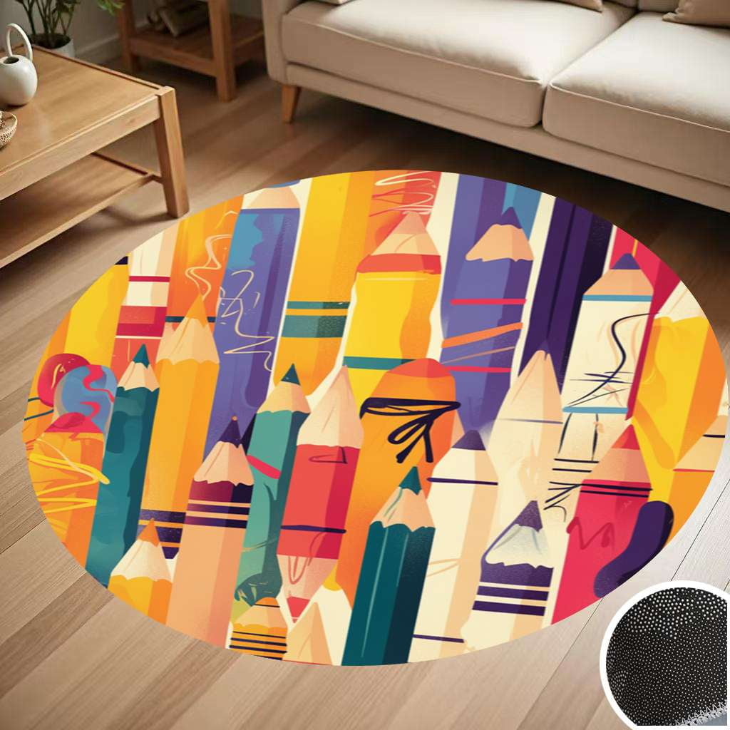 Back To School Messy Pencils Art Round Carpet Living Room Bedroom Home ...