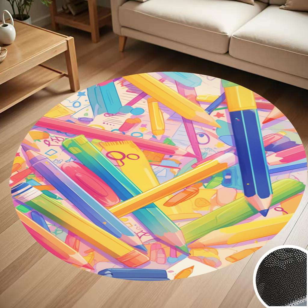 Back To School Messy Pencils Art Round Carpet Living Room Bedroom Home ...