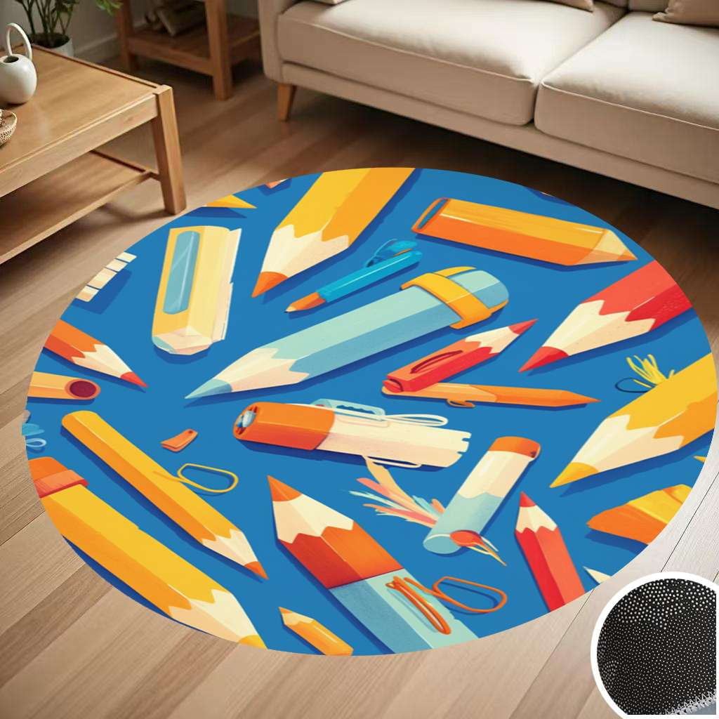 Back To School Messy Pencils Art Round Carpet Living Room Bedroom Home ...