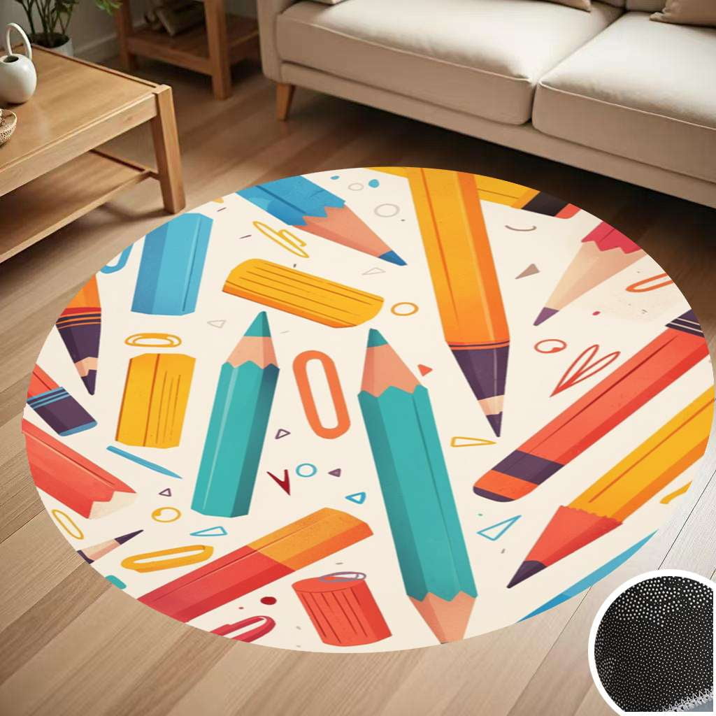 Back To School Messy Pencils Art Round Carpet Living Room Bedroom Home ...