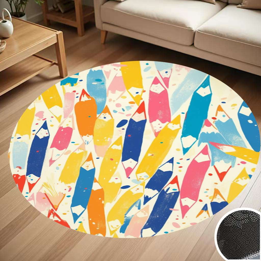 Back To School Messy Pencils Art Round Carpet Living Room Bedroom Home ...