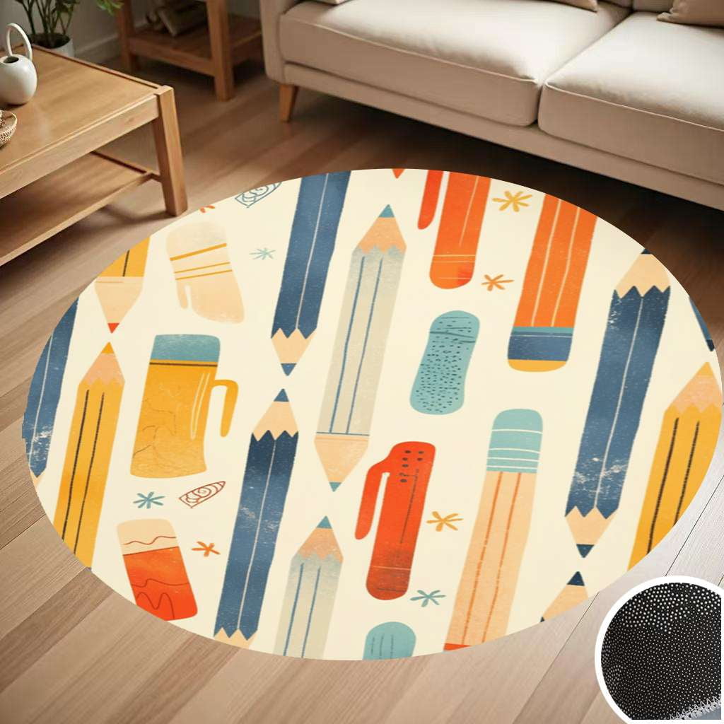 Back To School Messy Pencils Art Round Carpet Living Room Bedroom Home ...
