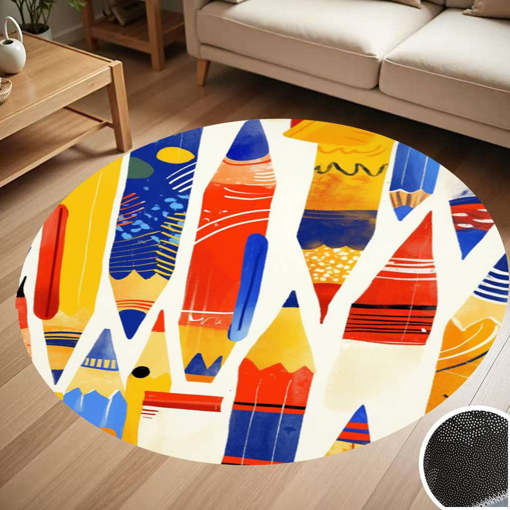 Back To School Messy Pencils Art Round Carpet Living Room Bedroom Home ...