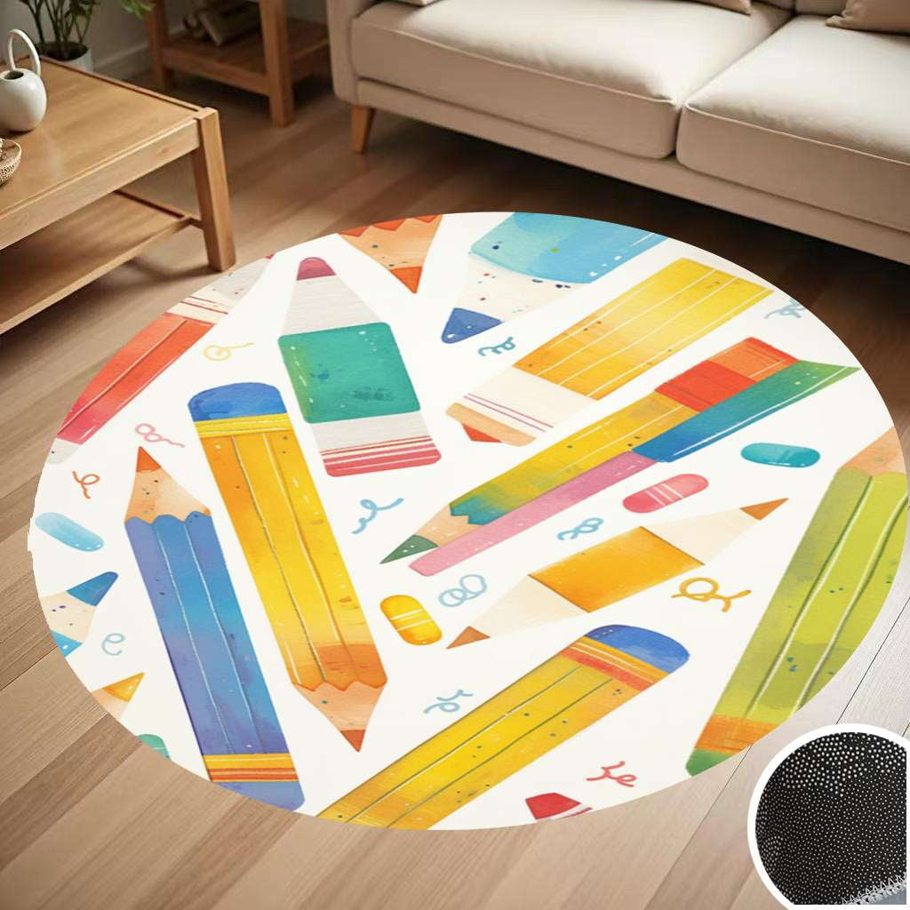 Back To School Messy Pencils Art Round Carpet Living Room Bedroom Home ...
