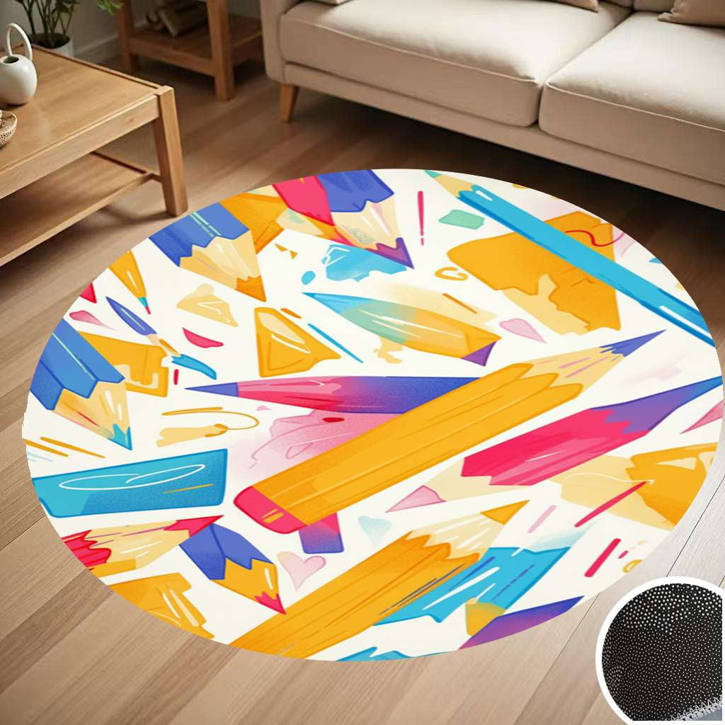Back To School Messy Pencils Art Round Carpet Living Room Bedroom Home ...