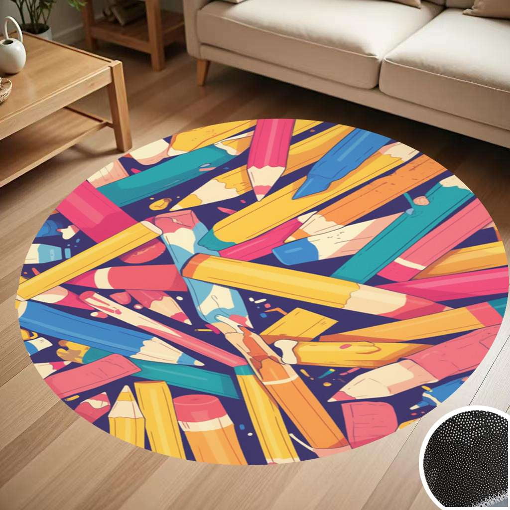 Back To School Messy Pencils Art Round Carpet Living Room Bedroom Home ...
