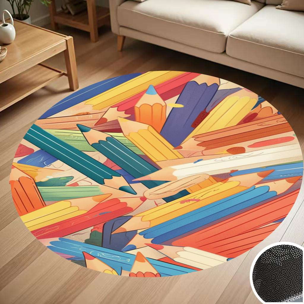 Back To School Messy Pencils Art Round Carpet Living Room Bedroom Home ...