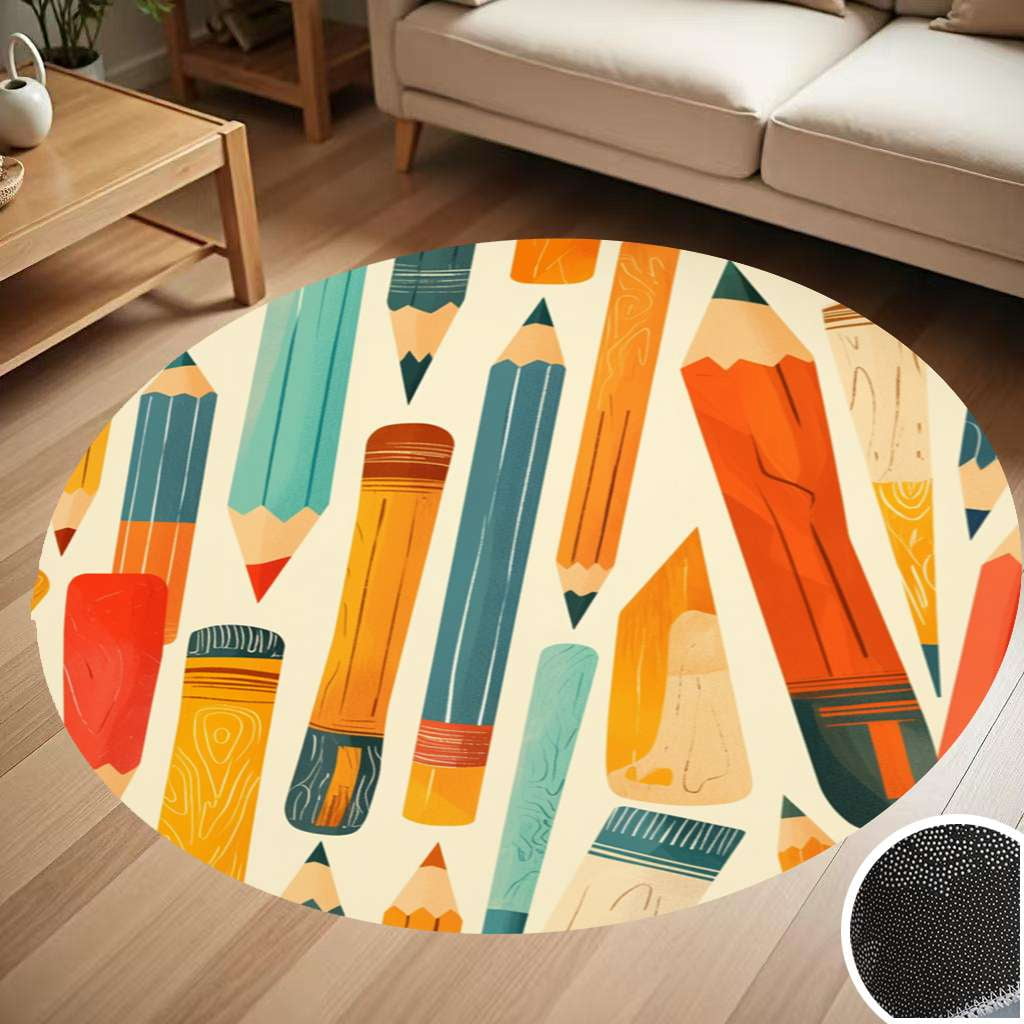 Back To School Messy Pencils Art Round Carpet Living Room Bedroom Home ...