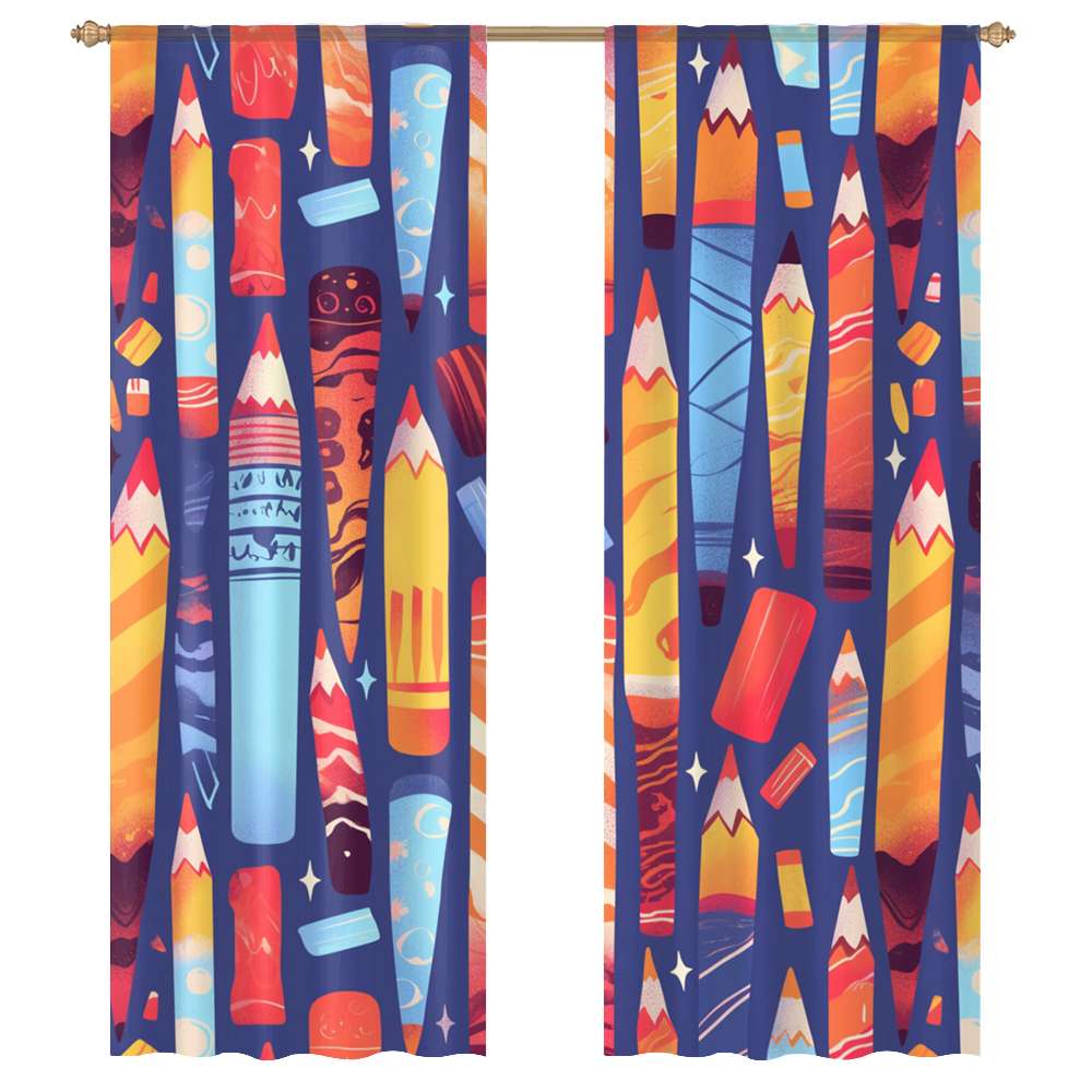 Back To School Messy Pencils Art Sheer Voile Curtain Window Tulle ...