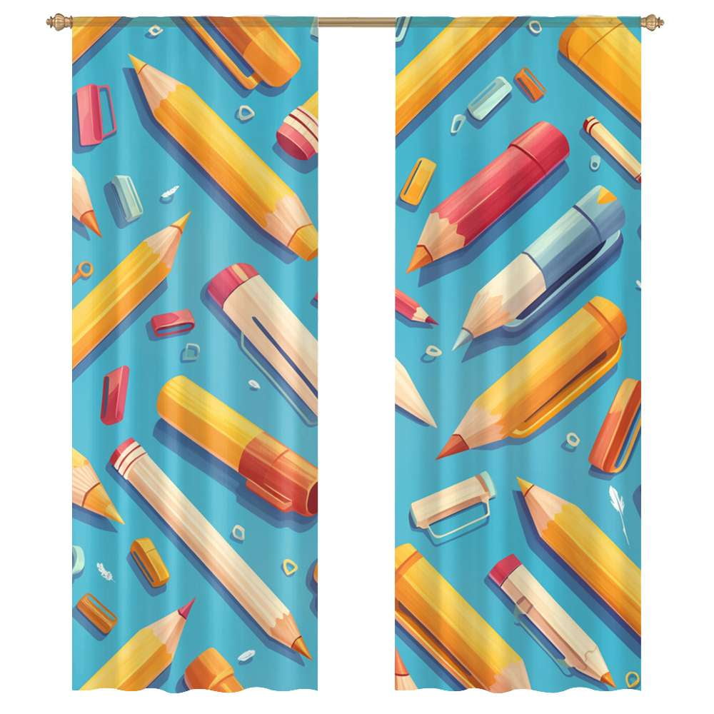 Back To School Messy Pencils Art Sheer Voile Curtain Window Tulle ...
