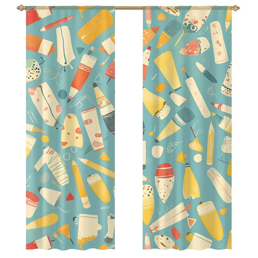 Back To School Messy Pencils Art Sheer Voile Curtain Window Tulle ...