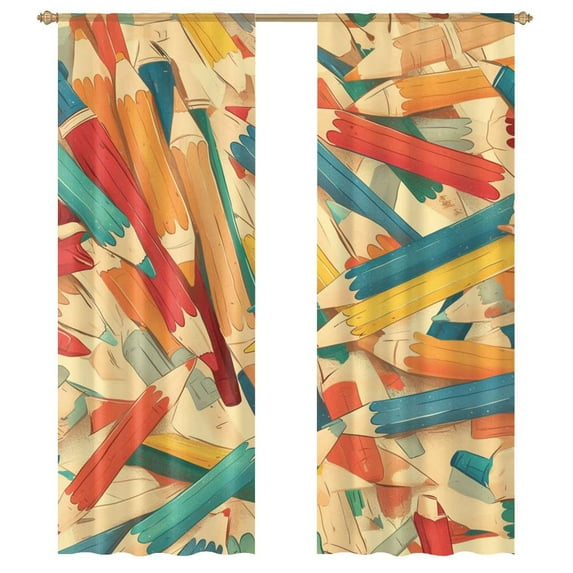 Back To School Messy Pencils Art Sheer Voile Curtain Window Tulle ...