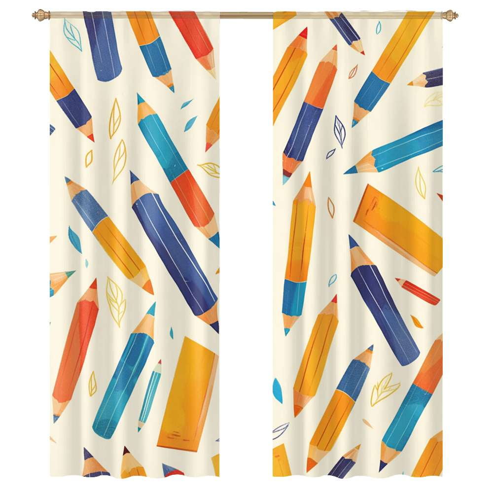 Back To School Messy Pencils Art Sheer Voile Curtain Window Tulle ...