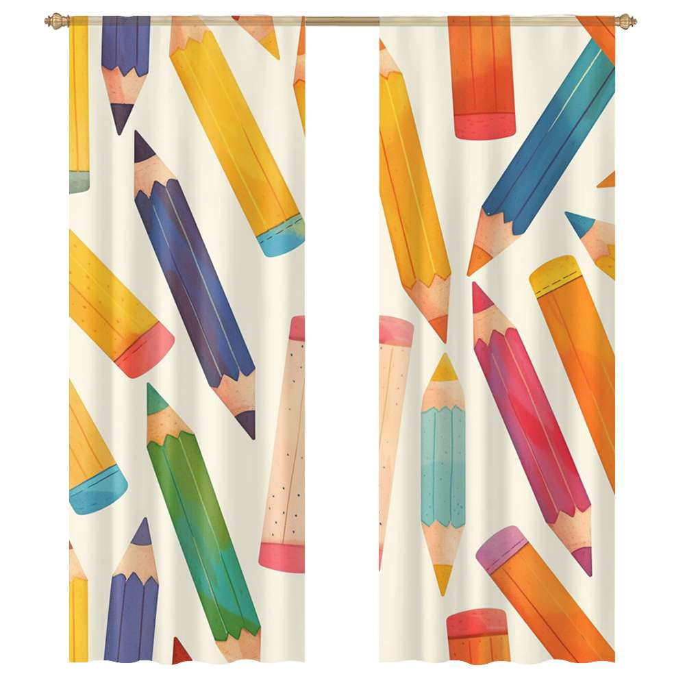 Back To School Messy Pencils Art Sheer Voile Curtain Window Tulle ...