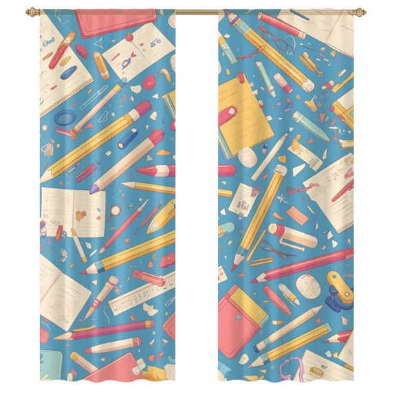 Back To School Messy Pencils Art Sheer Voile Curtain Window Tulle ...