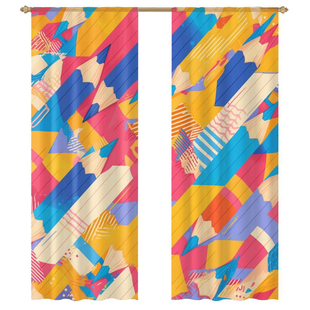 Back To School Messy Pencils Art Sheer Voile Curtain Window Tulle ...