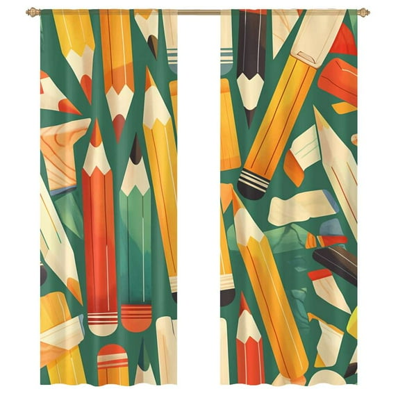 Back To School Messy Pencils Art Sheer Voile Curtain Window Tulle ...