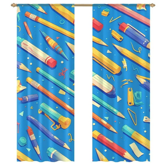 Back To School Messy Pencils Art Sheer Voile Curtain Window Tulle ...