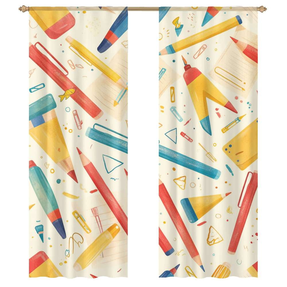 Back To School Messy Pencils Art Sheer Voile Curtain Window Tulle ...