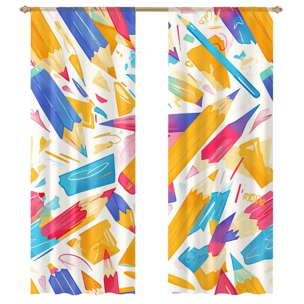 Back To School Messy Pencils Art Sheer Voile Curtain Window Tulle ...