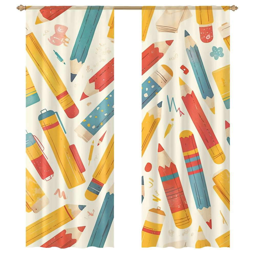 Back To School Messy Pencils Art Sheer Window Curtains for Living Room ...
