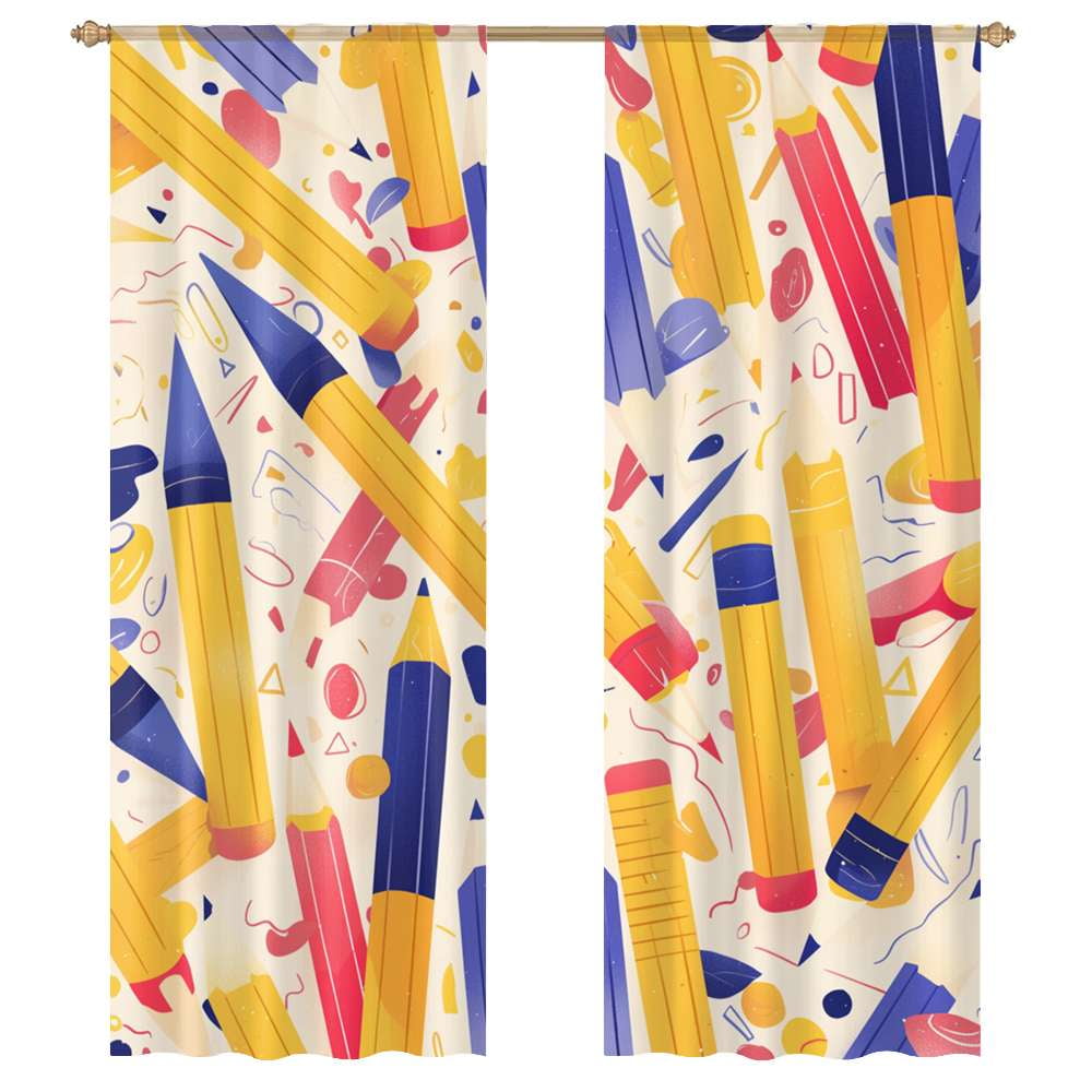 Back To School Messy Pencils Art Sheer Window Curtains for Living Room ...