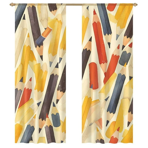 Back To School Messy Pencils Art Sheer Window Curtains for Living Room ...