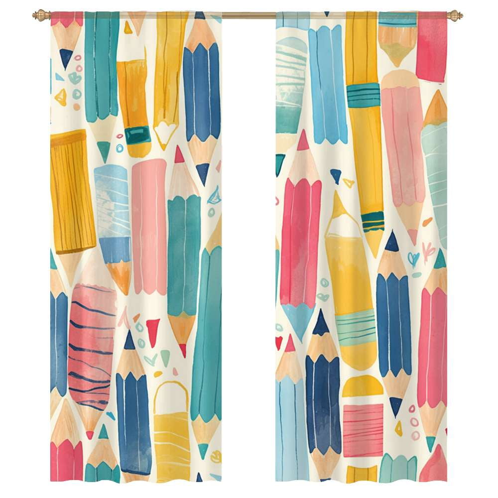 Back To School Messy Pencils Art Sheer Window Curtains for Living Room ...