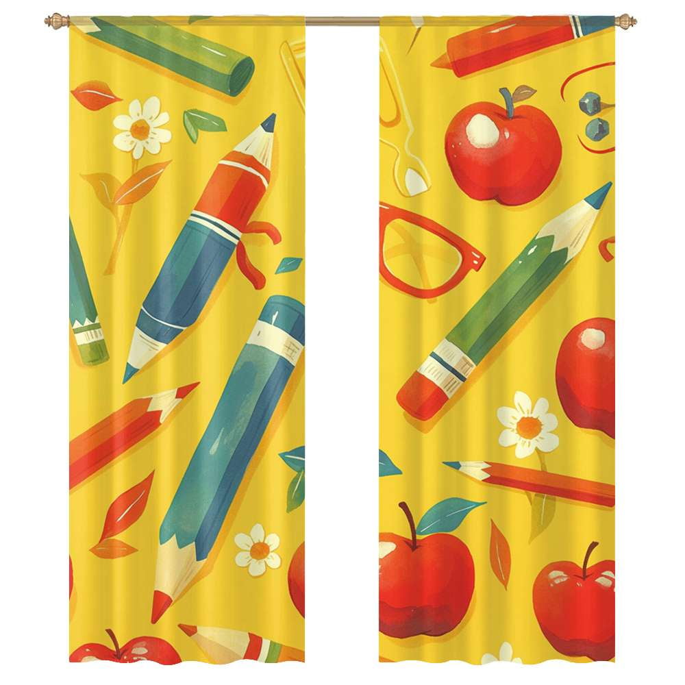 Back To School Messy Pencils Art Sheer Window Curtains for Living Room ...