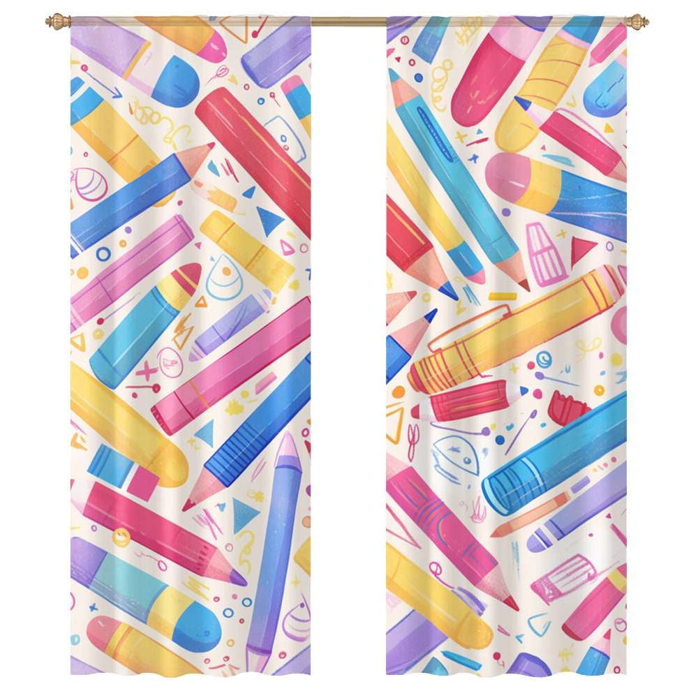 Back To School Messy Pencils Art Sheer Window Curtains for Living Room ...