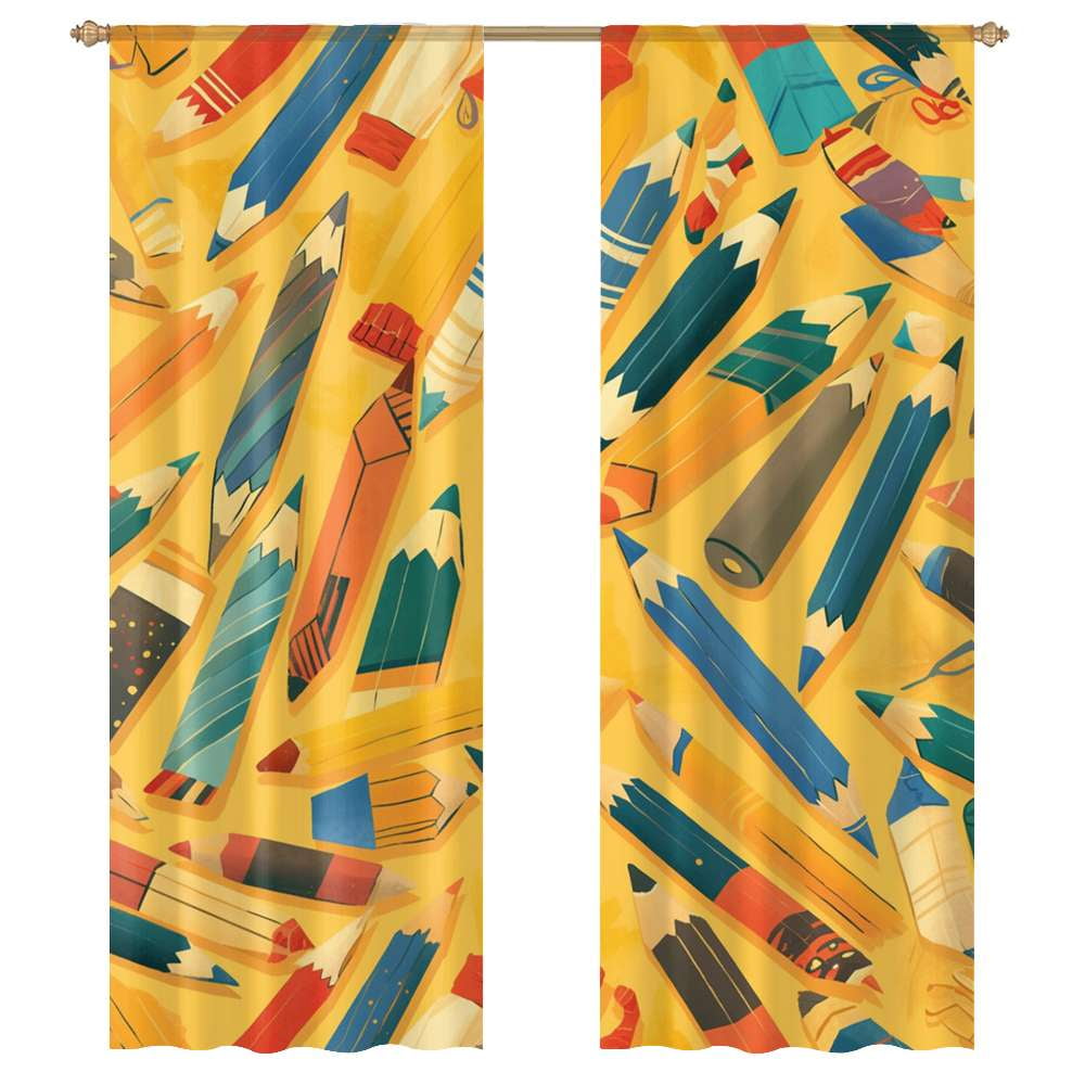 Back To School Messy Pencils Art Sheer Window Curtains for Living Room ...