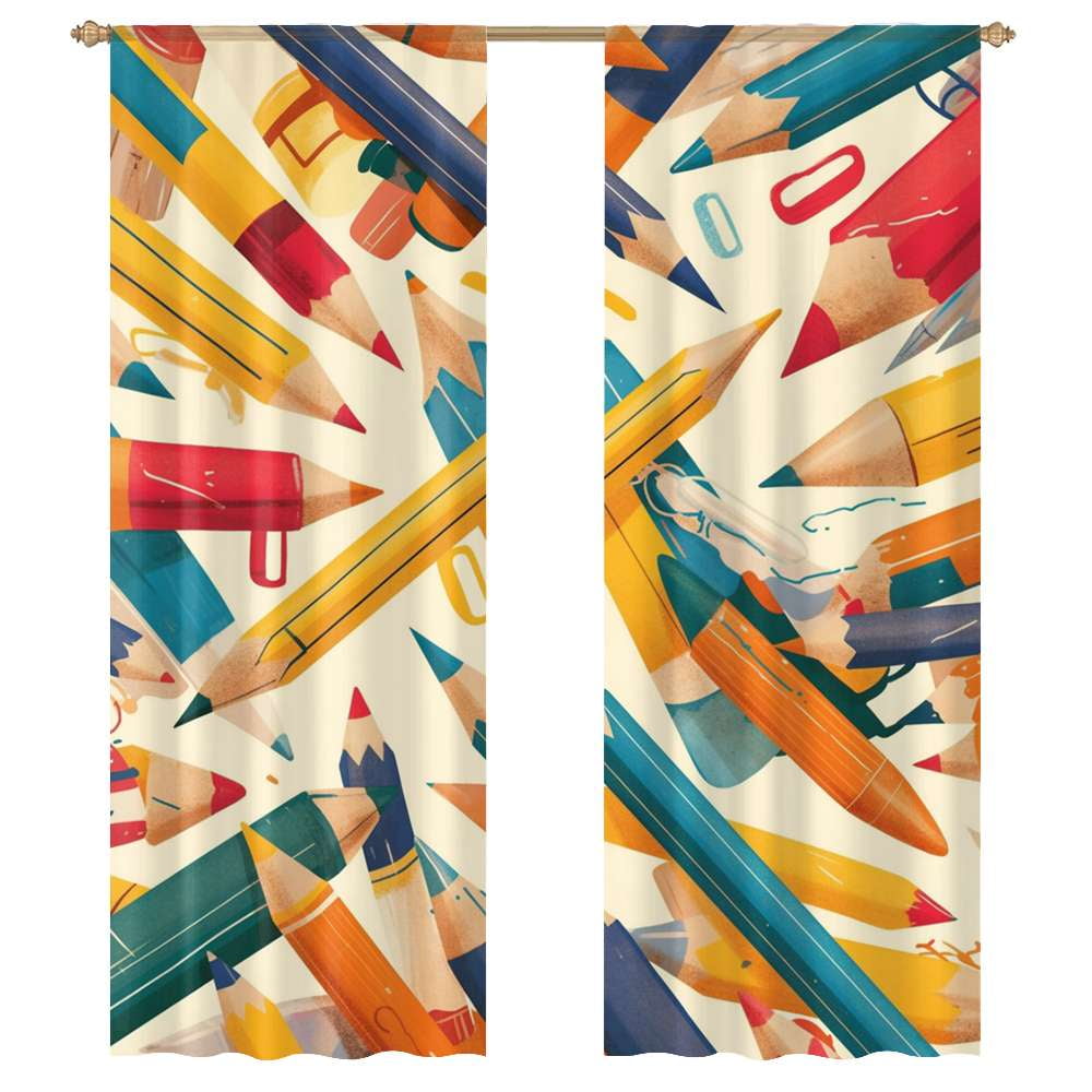 Back To School Messy Pencils Art Sheer Window Curtains for Living Room ...