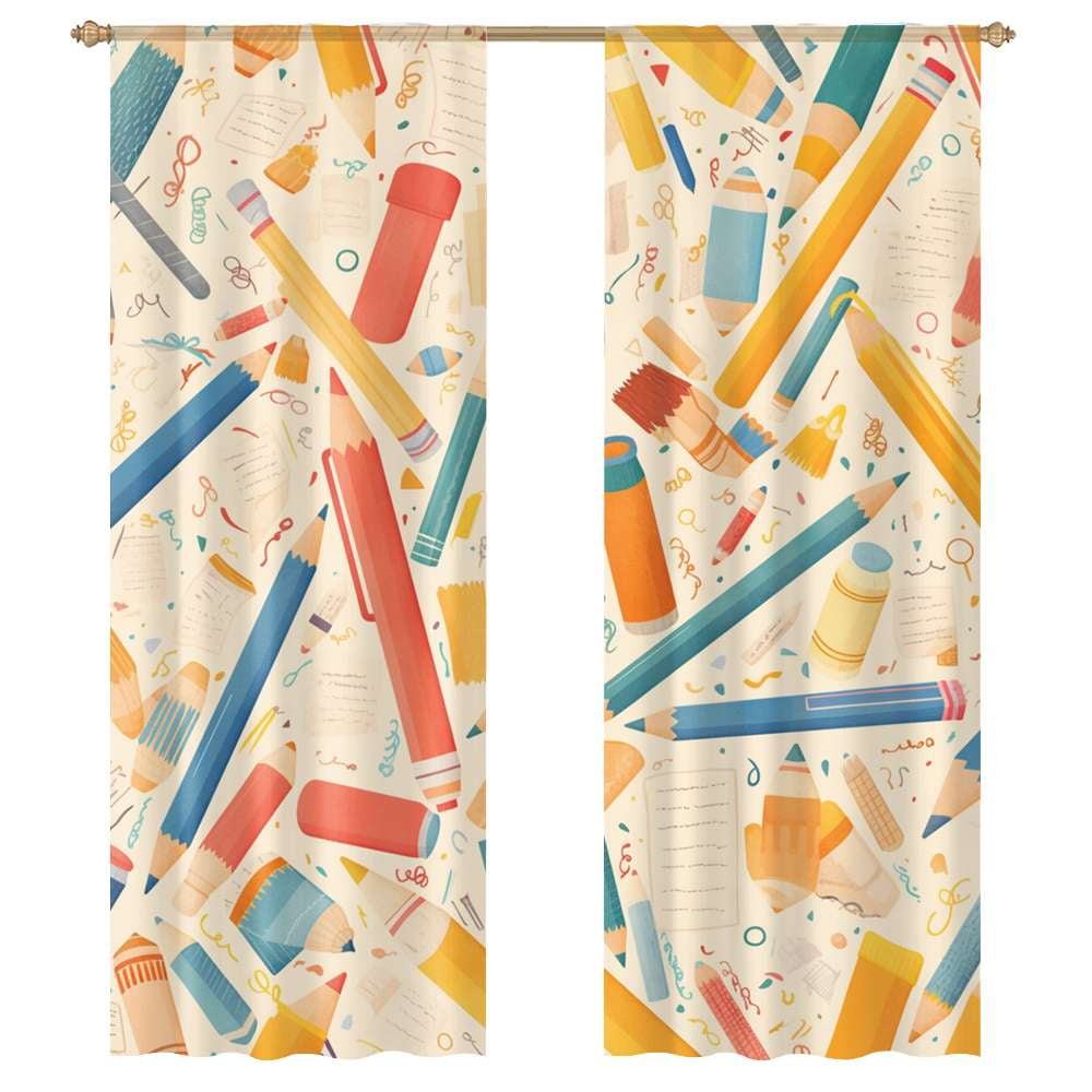 Back To School Messy Pencils Art Sheer Window Curtains for Living Room ...