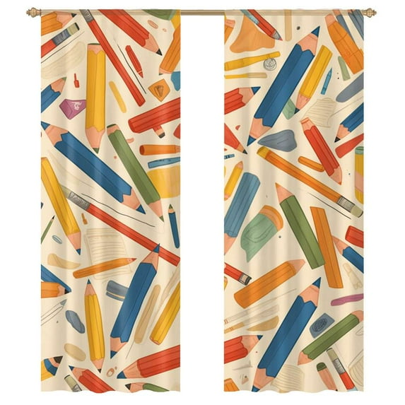 Back To School Messy Pencils Art Sheer Window Curtains for Living Room ...